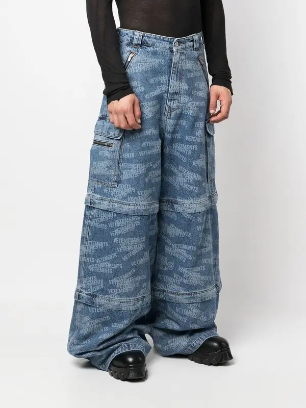 Vetements Logo-Print Transformer Jeans In Blue - 30% Off