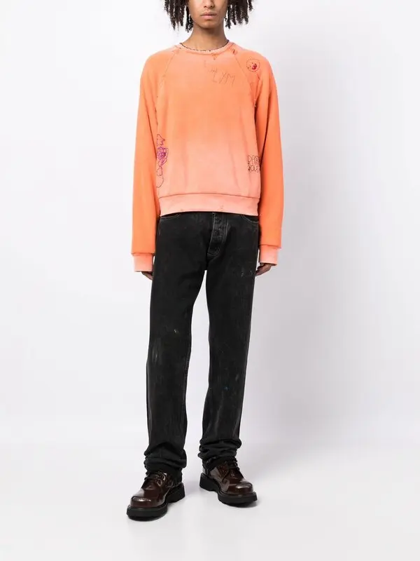 LIBERAL YOUTH MINISTRY Distressed-effect Embroidered Sweatshirt - Orange