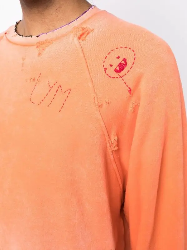 LIBERAL YOUTH MINISTRY Distressed-effect Embroidered Sweatshirt - Orange