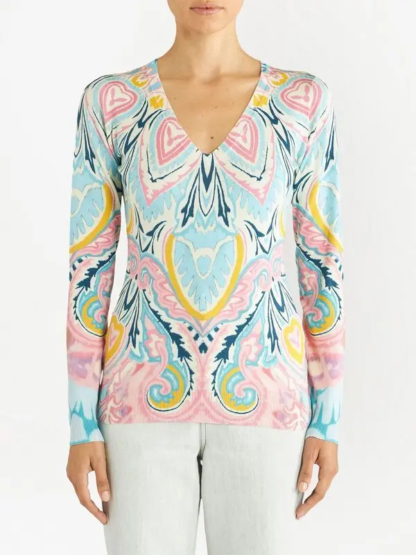Etro Graphic-print V-neck Jumper