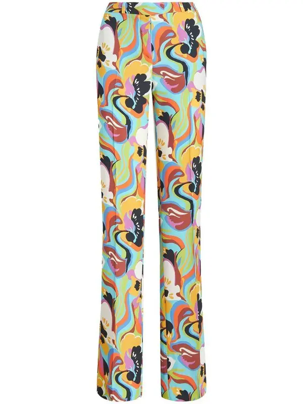 Etro Floral-print Straight-leg Trousers - Blue