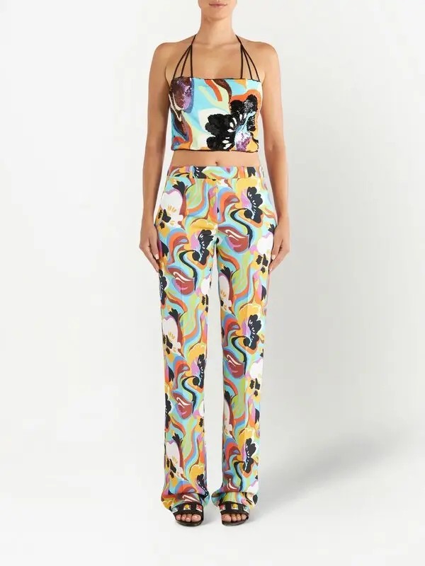 Etro Floral-print Straight-leg Trousers - Blue