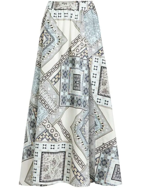 Etro Geometric Print Calf-length Skirt - White