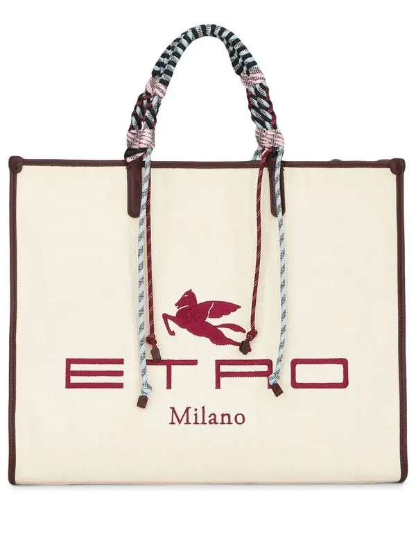 Etro Logo-embroidered Tote Bag - Neutrals