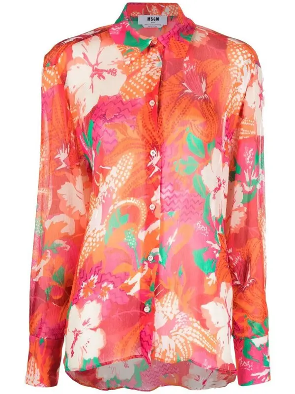 MSGM Floral-print Crepe Shirt
