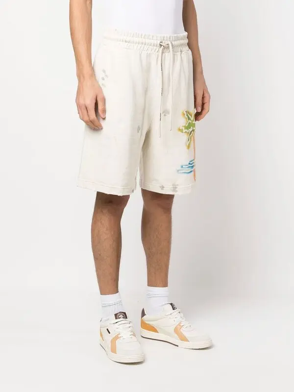 Palm Angels Palm-print Track Shorts - Neutrals