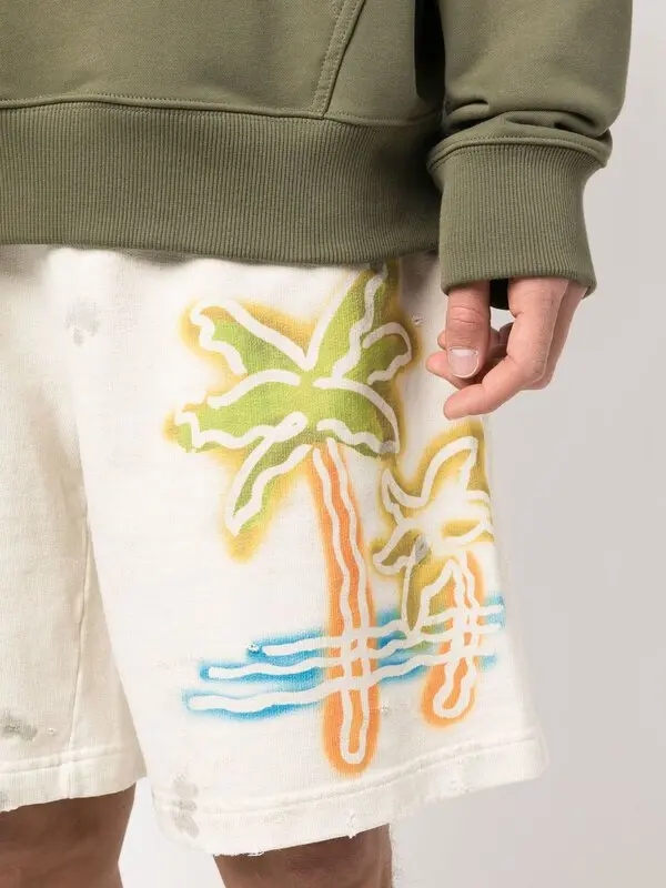 Palm Angels Palm-print Track Shorts - Neutrals