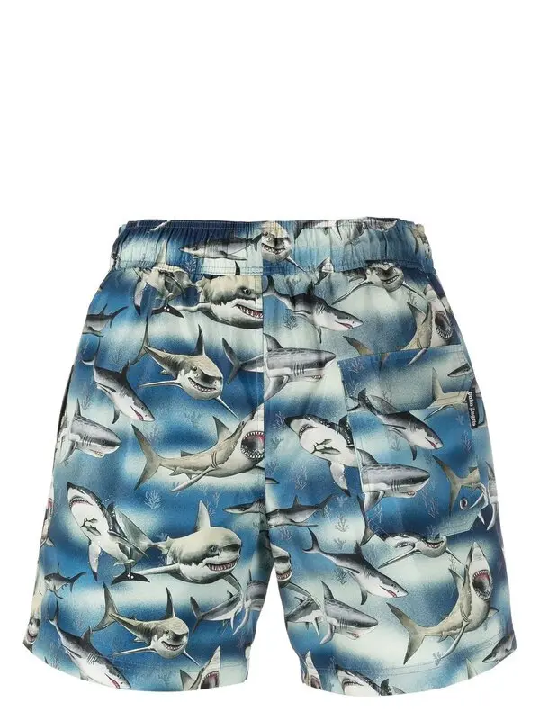 Palm Angels Sharks-print Swim Shorts - Blue