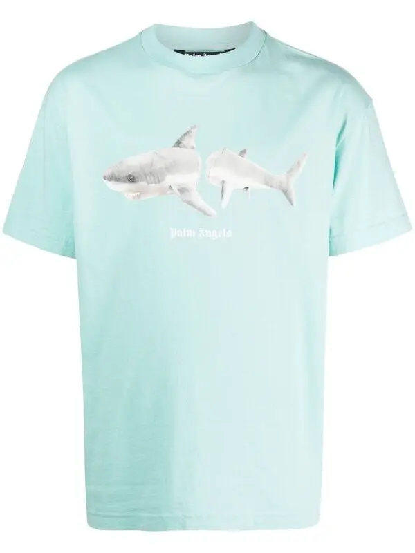 Palm Angels Shark-print Organic Cotton T-shirt - Blue