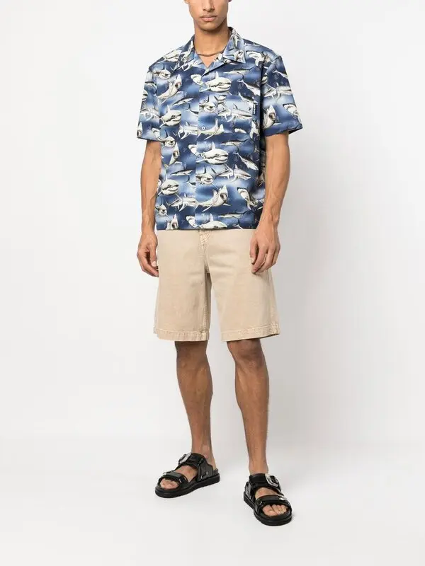 Palm Angels Sharks-print Bowling Shirt