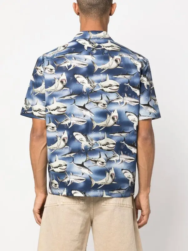 Palm Angels Sharks-print Bowling Shirt