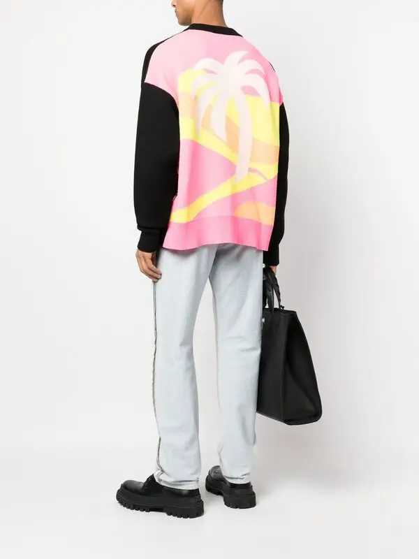 Palm Angels Palm Tree Intarsia-knit Wool Sweater - Black