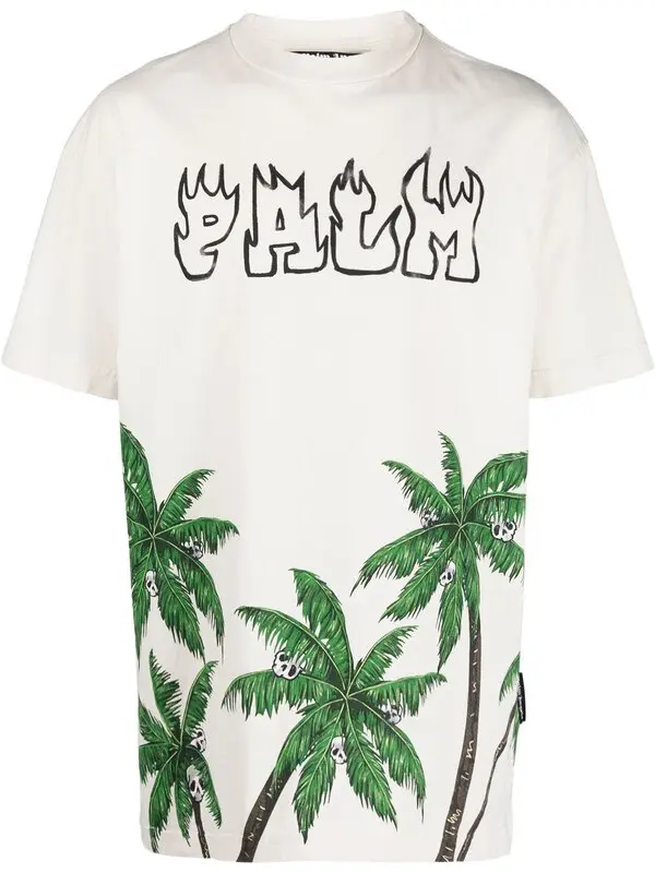 Palm Angels Palm-print Cotton T-shirt - White