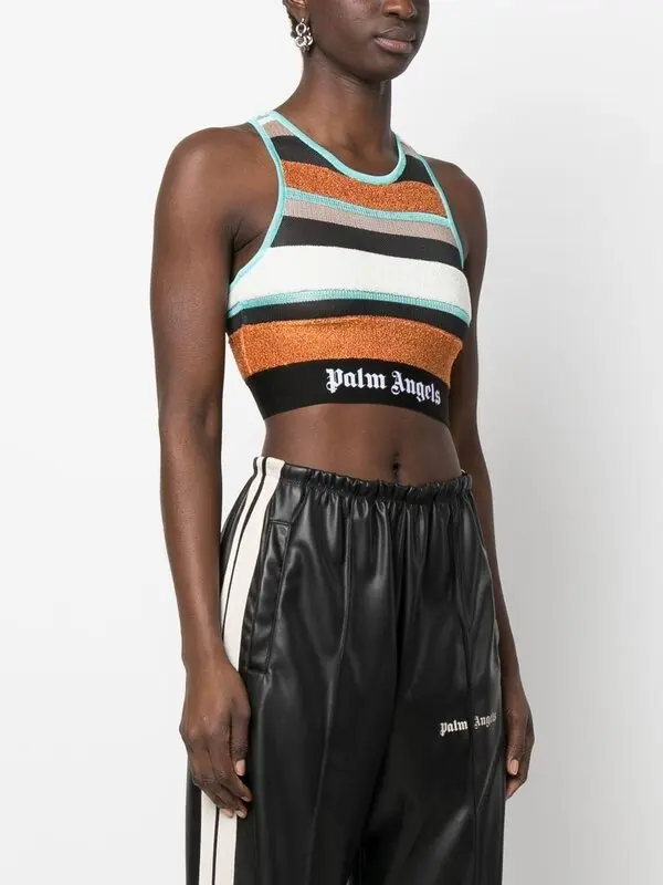 Palm Angels Logo Waistband Striped Knitted Tank Top
