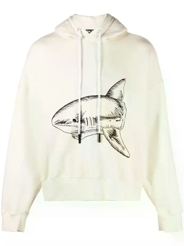 Palm Angels Broken Shark Organic Cotton Hoodie - Neutrals