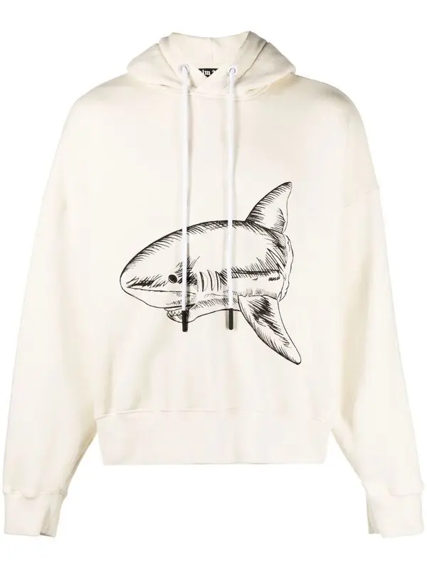 Palm Angels Broken Shark Organic Cotton Hoodie - White