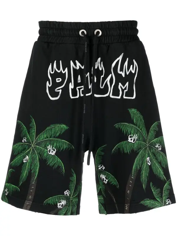 Palm Angels Palm-print Sweatshorts - Black