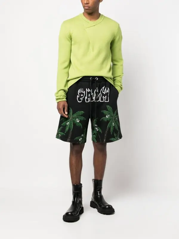 Palm Angels Palm-print Sweatshorts - Black