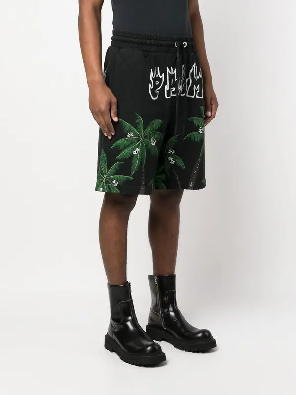 Palm Angels Palm-print Sweatshorts - Black