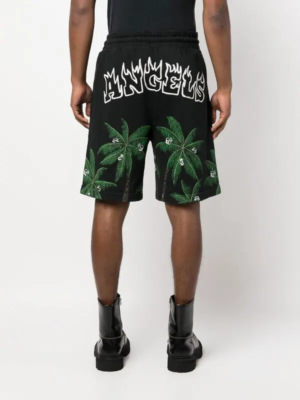 Palm Angels Palm-print Sweatshorts - Black