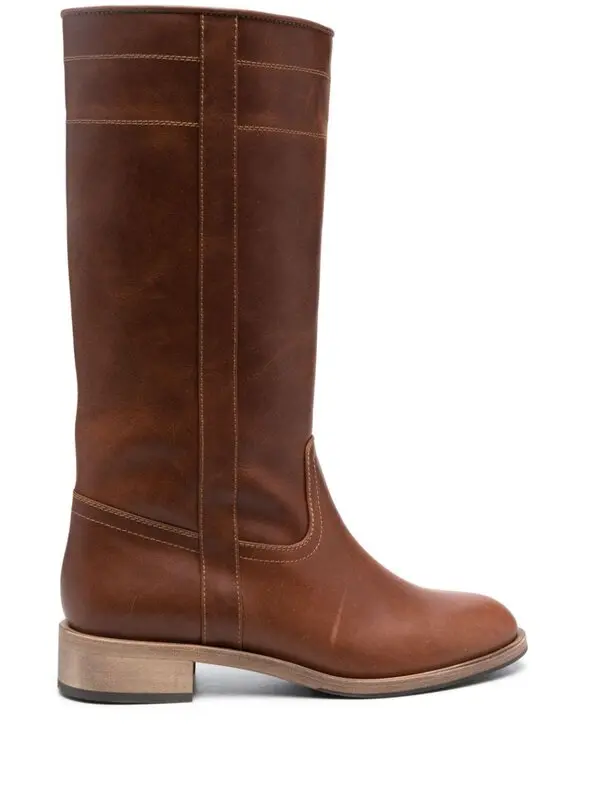 SCAROSSO Leather Knee-high Boots - Brown