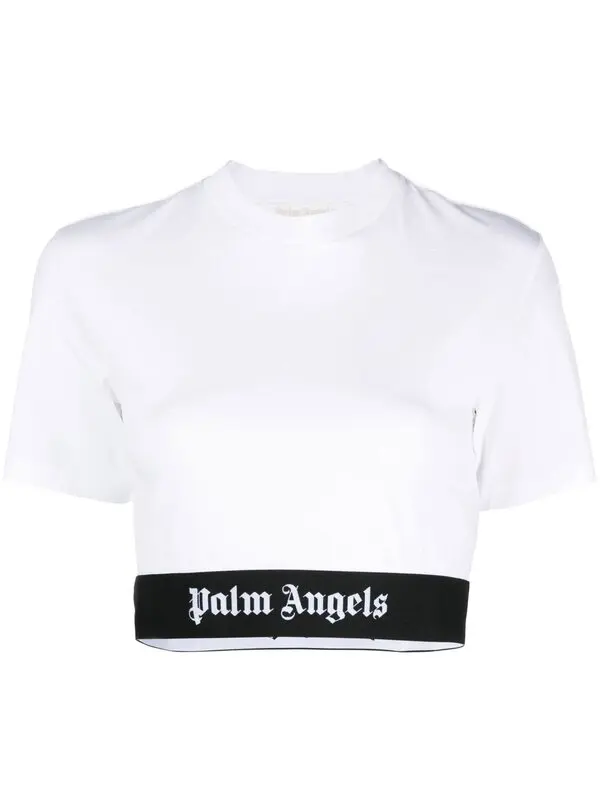 Palm Angels Logo-underband Cropped T-shirt - White