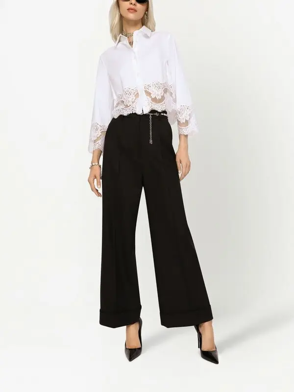 Dolce & Gabbana Lace-insert Crop Poplin Shirt
