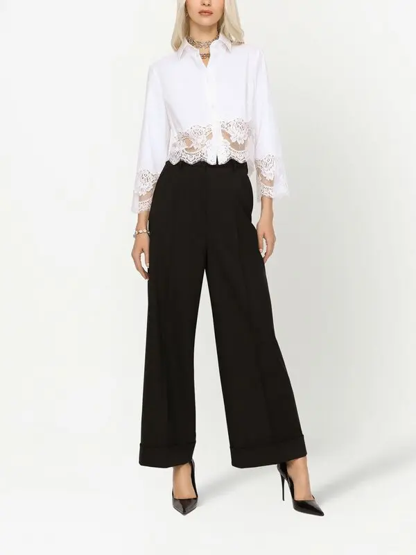 Dolce & Gabbana Lace-insert Crop Poplin Shirt