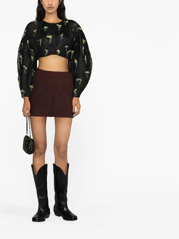 GANNI Bead-embellished Cropped Blouse
