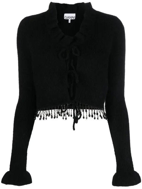 GANNI Beaded Fringe Knitted Cardigan