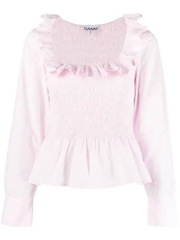 GANNI Ruffle-trim Shirred Top