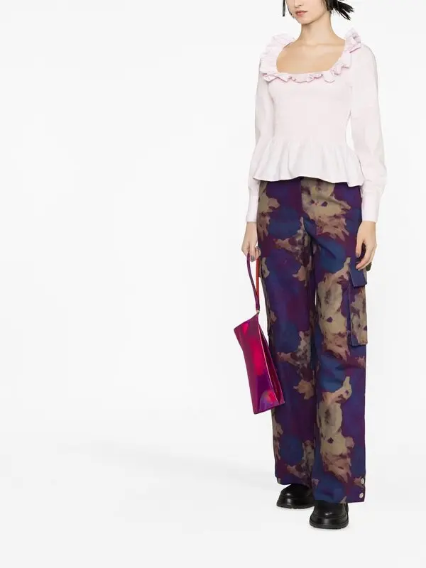 GANNI Ruffle-trim Shirred Top