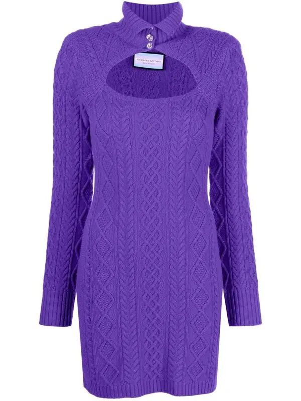 purple knit mini dress Knitted Frill Mini Dress - Dark Purple