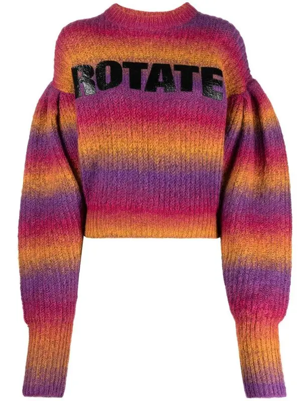 ROTATE BY BIRGER CHRISTENSEN Intarsia-logo Striped Cropped Jumper - Pink