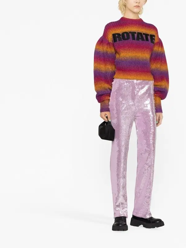 ROTATE BY BIRGER CHRISTENSEN Intarsia-logo Striped Cropped Jumper - Pink