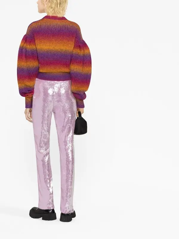 ROTATE BY BIRGER CHRISTENSEN Intarsia-logo Striped Cropped Jumper - Pink