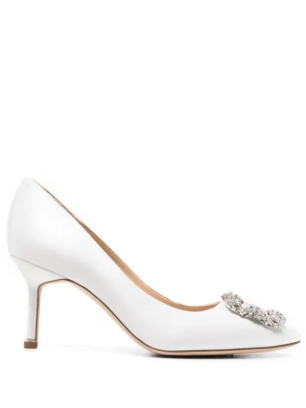 Manolo Blahnik 70mm Hangisi Crystal-buckle Pumps - Neutrals