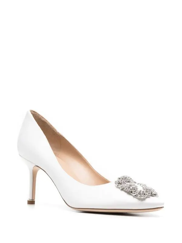 Manolo Blahnik 70mm Hangisi Crystal-buckle Pumps - Neutrals