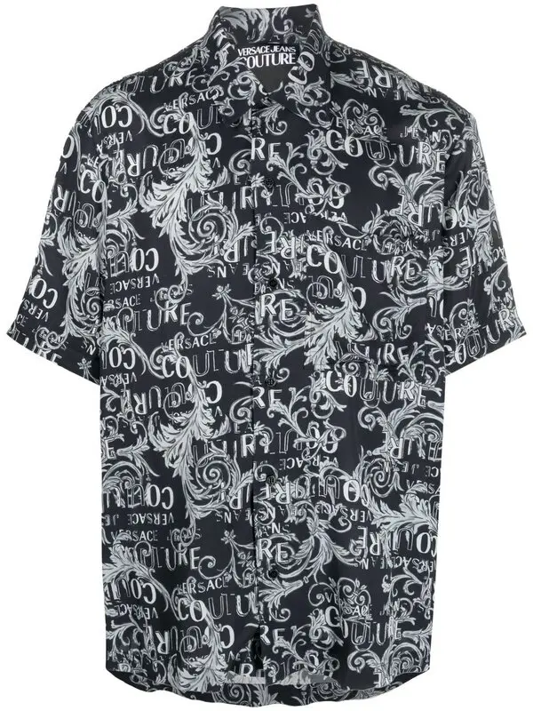 Versace Baroque-print Short-sleeve Shirt - Black