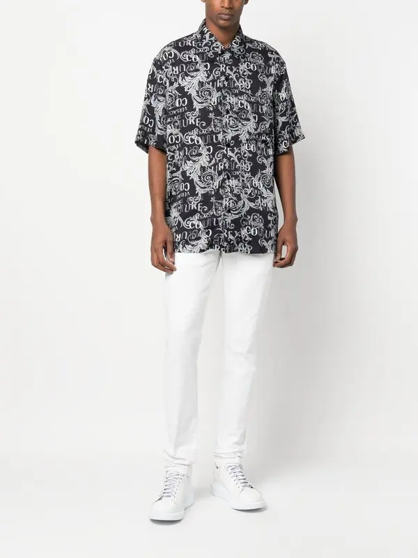 Versace Baroque-print Short-sleeve Shirt - Black
