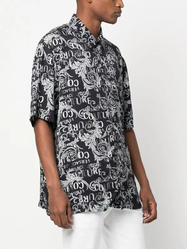 Versace Baroque-print Short-sleeve Shirt - Black