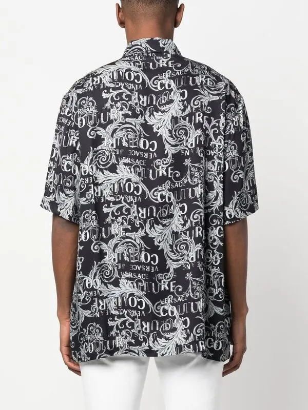 Versace Baroque-print Short-sleeve Shirt - Black