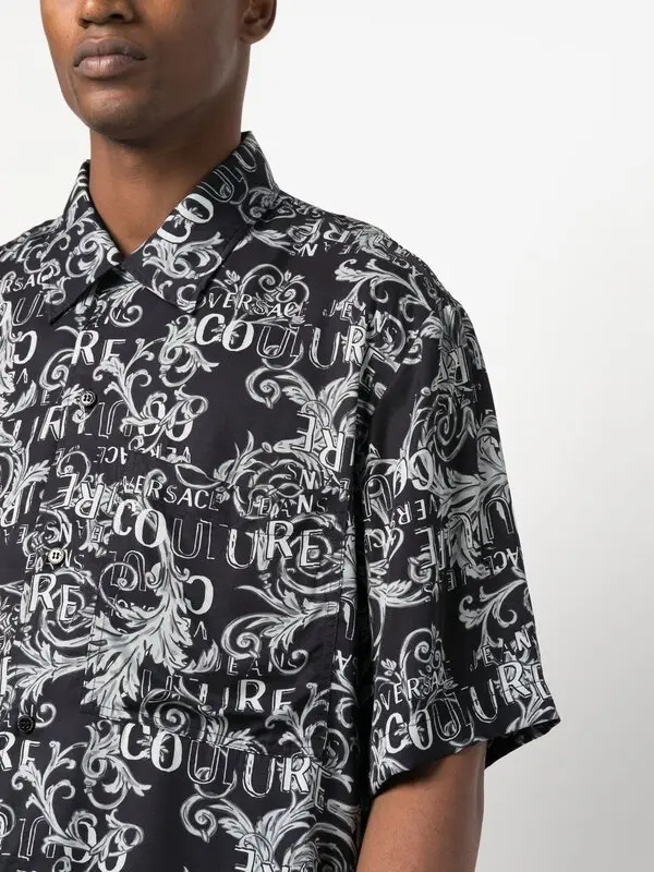Versace Baroque-print Short-sleeve Shirt - Black