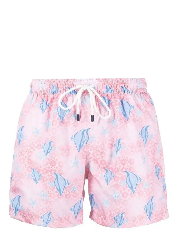 Fedeli Graphic Print Swim Shorts - Pink