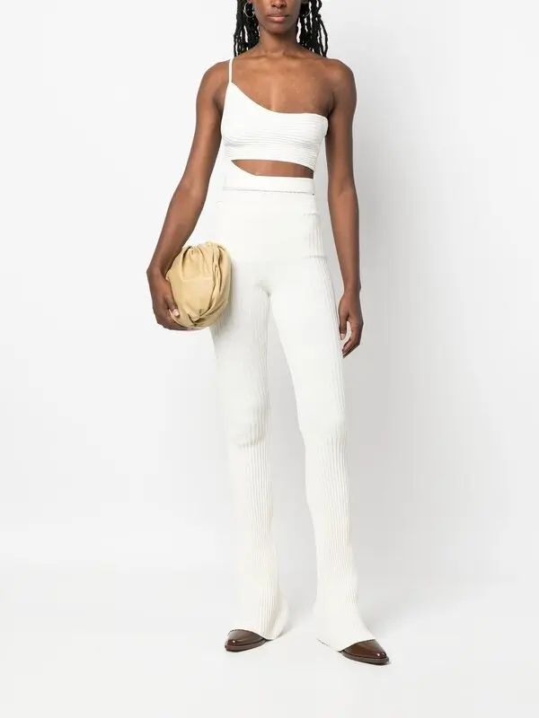 ANDREĀDAMO Cut-out Waist Ribbed Trousers - White