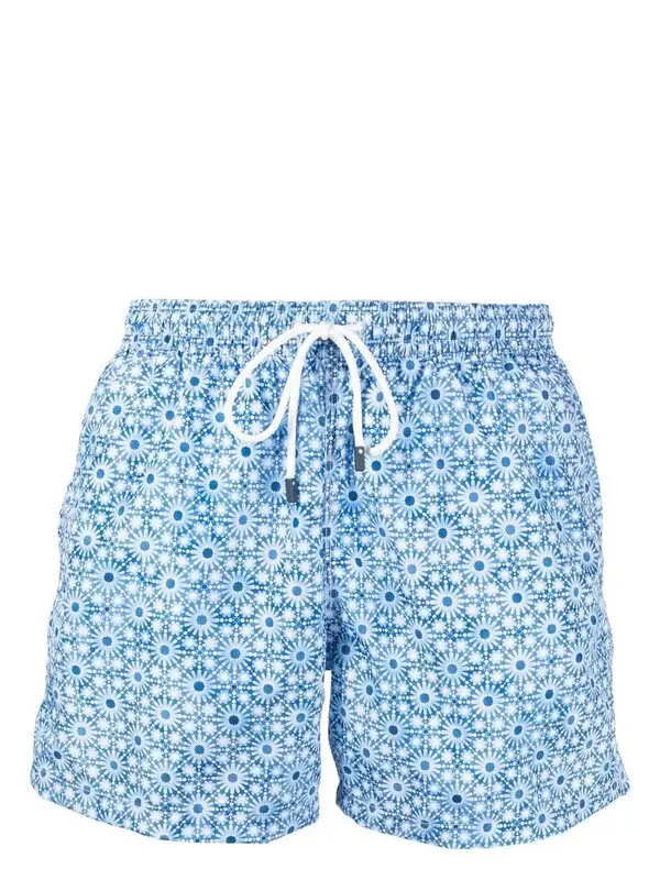 Fedeli Floral-print Swim Shorts - Blue
