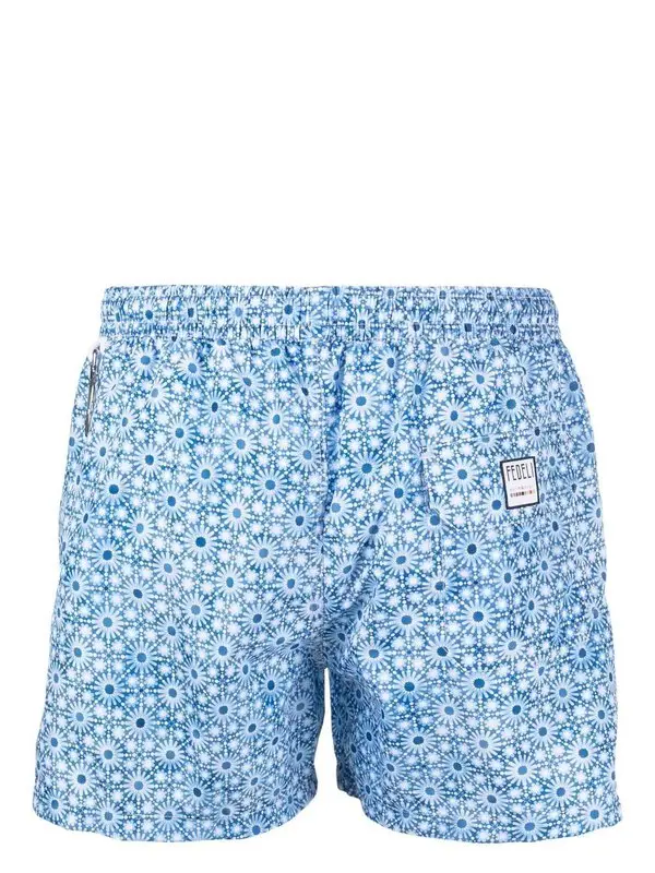 Fedeli Floral-print Swim Shorts - Blue