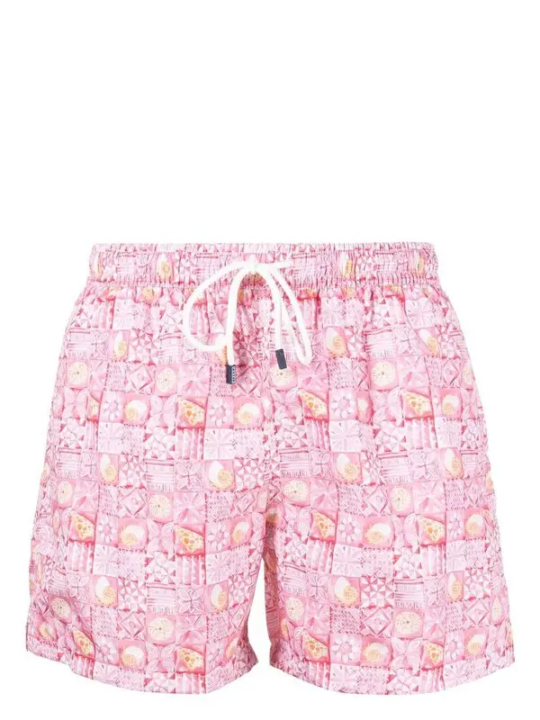 Fedeli Shell-print Drawstring Swim Shorts - Pink