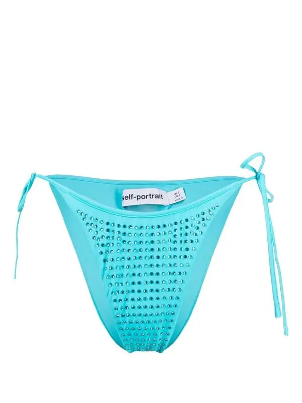 SELF-PORTRAIT Crystal-embellished Bikini Bottom - Blue