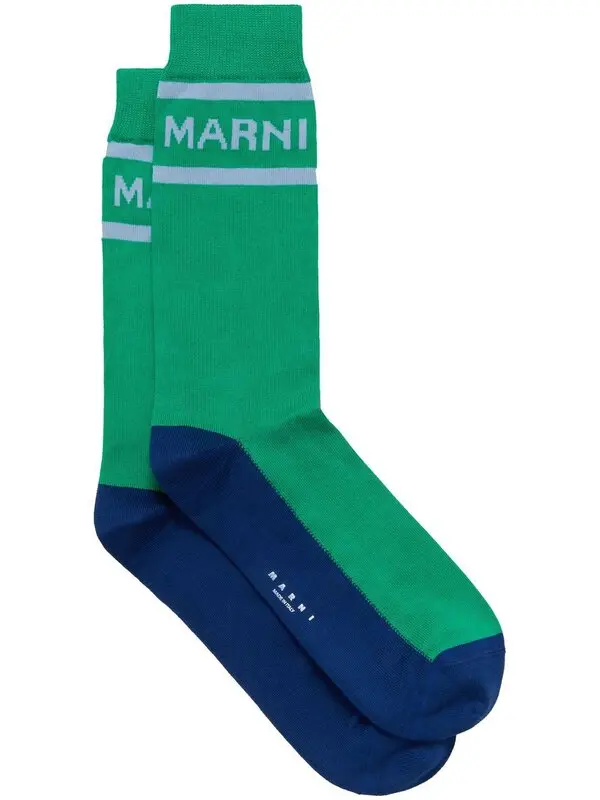 Marni Intarsia-knit Logo Ankle Socks - Green